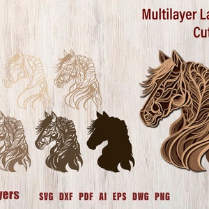 Multilayer Horse Laser Cut File 3D Horse Mandala Layered Dxf Dwg ...
