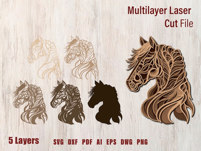 Fichier de découpe laser multicouche cheval Mandala cheval en couches ...