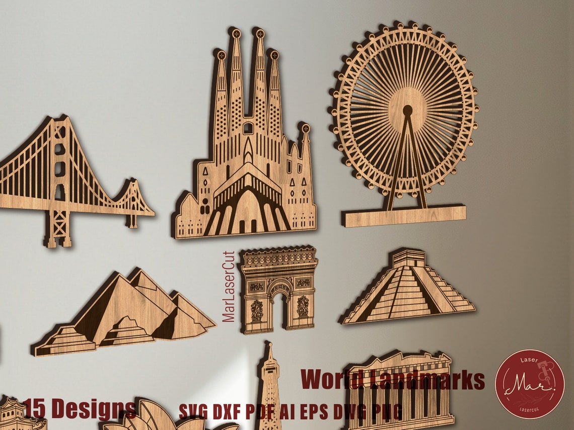 Multilayer Individual World Landmarks Laser Cut File 3D Layered World ...