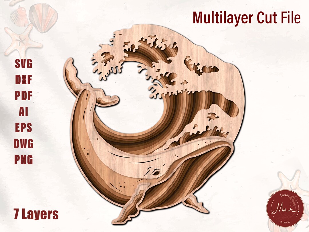 Multilayer Whale Wave Art Laser Cut File 3D Layered Whale Layered Dxf ...