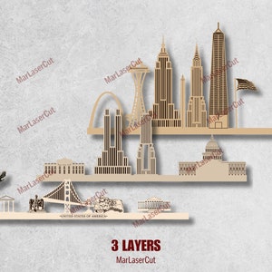 Multilayer USA Landmarks Laser Cut File 3D Layered United States ...