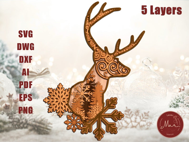 Christmas Deer Laser Cut 3D File SVG Instant Download Vector - Etsy