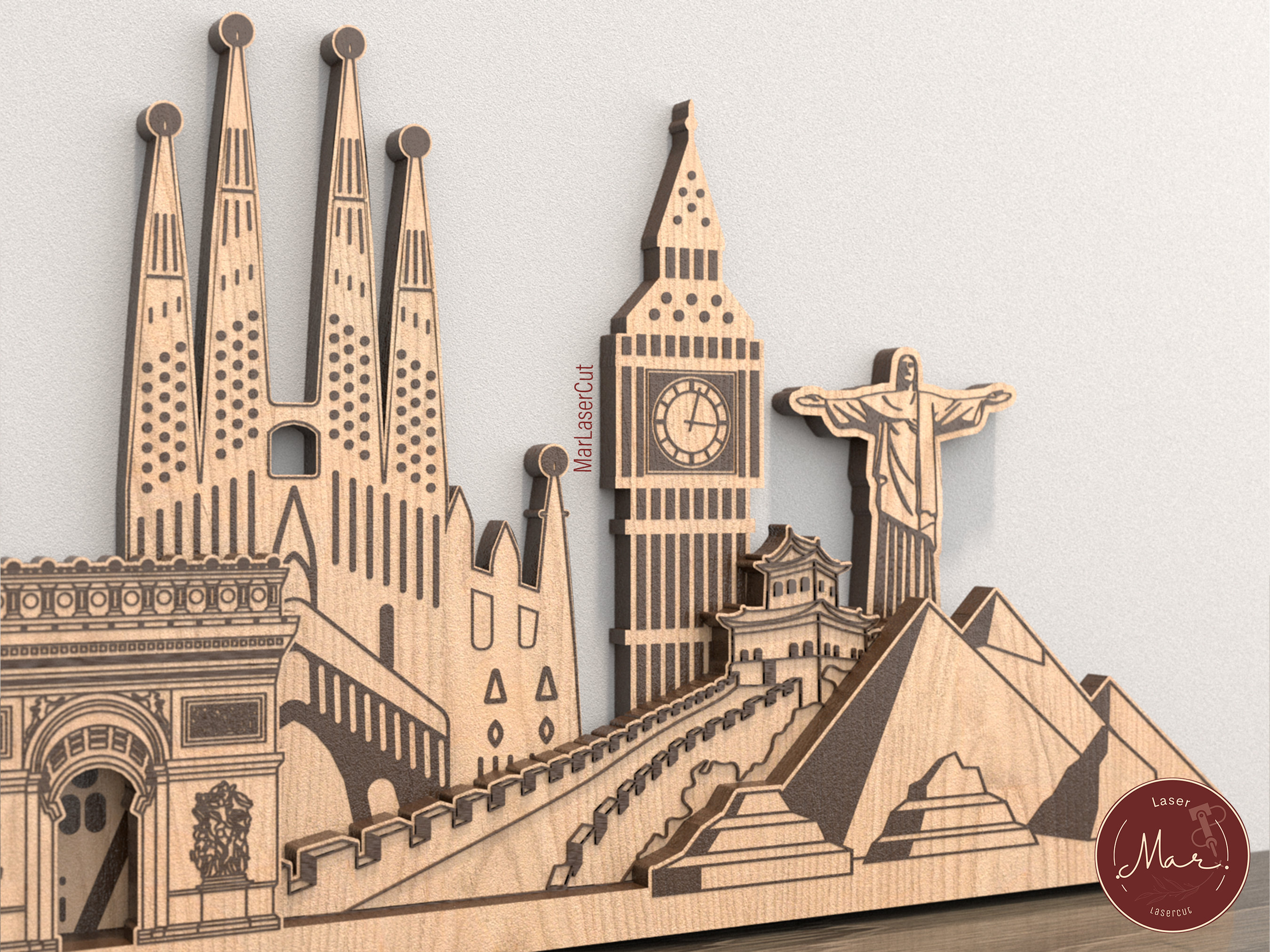 Multilayer World Landmarks Laser Cut File 3D Layered World Monuments ...