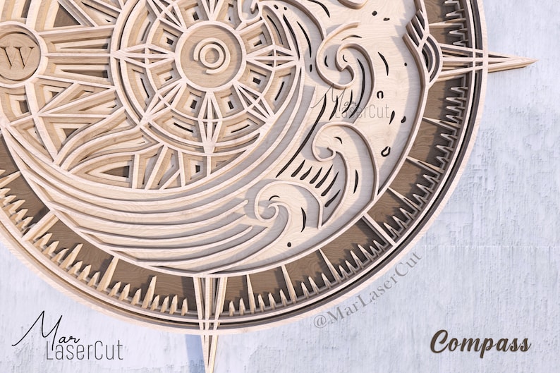 Multilayer Nautical Compass Laser Cut 3D File Layered Nautical - Etsy
