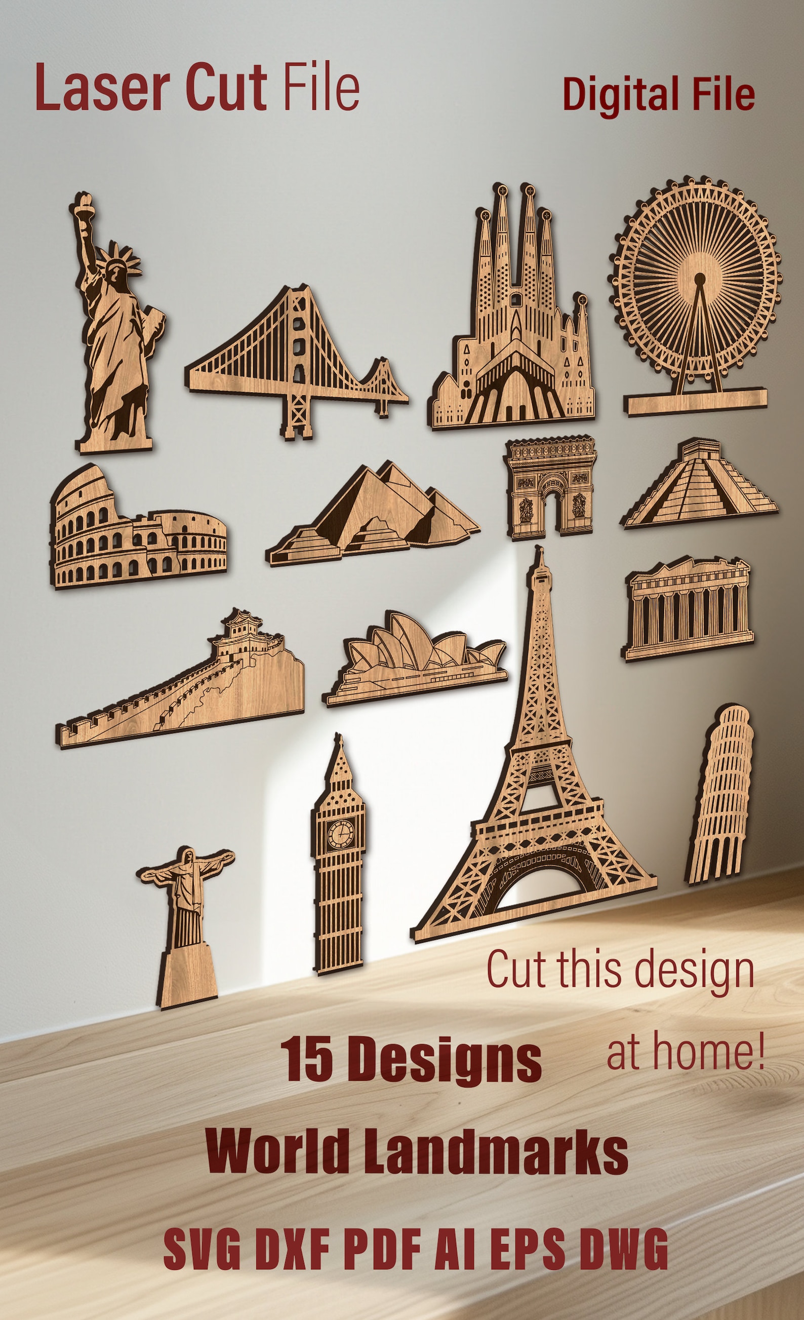Multilayer Individual World Landmarks Laser Cut File 3D Layered World ...