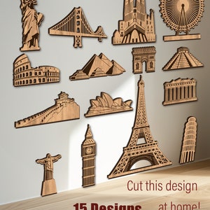 Multilayer Individual World Landmarks Laser Cut File 3D Layered World ...