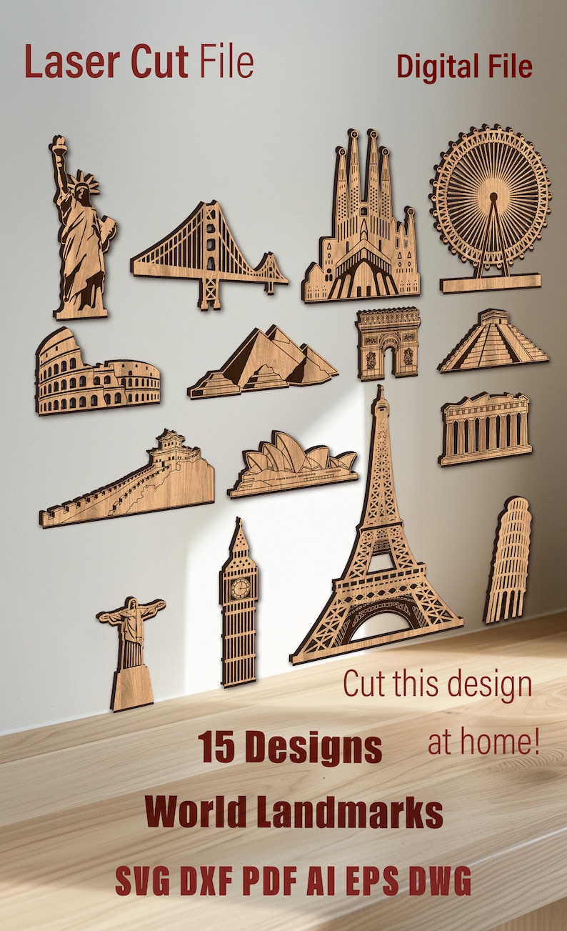 Multilayer Individual World Landmarks Laser Cut File 3D Layered World ...