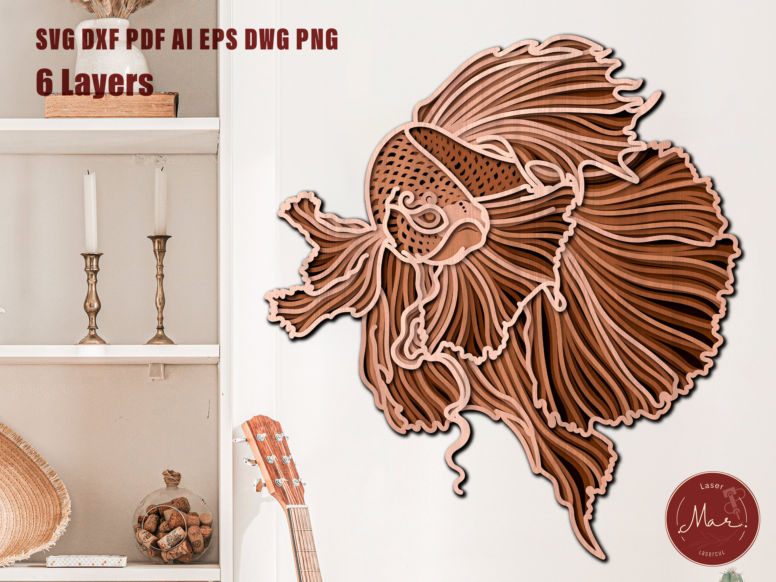 Multilayer Betta Fish Laser Cut Digital File Layered 3D Wood Mandala ...