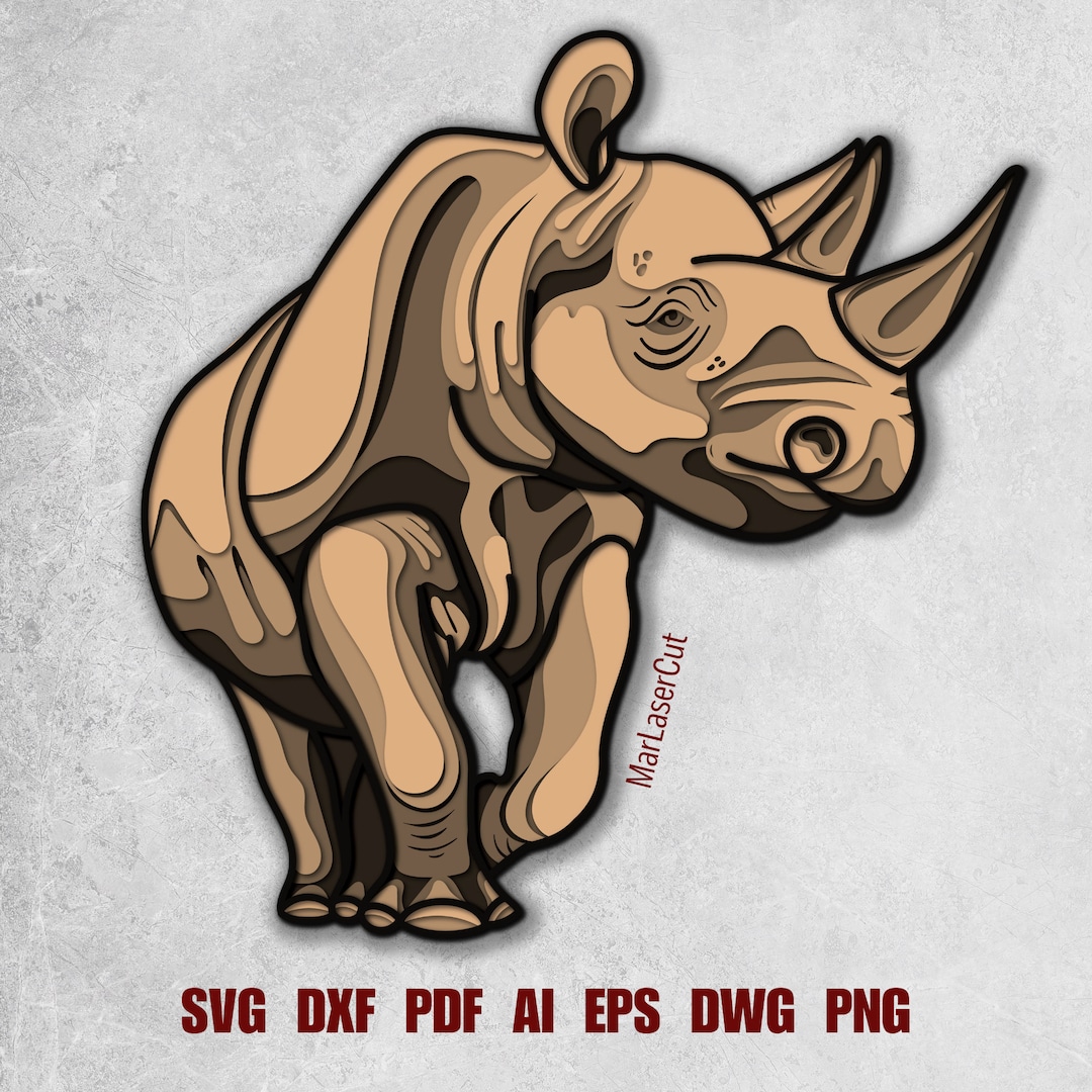Multilayer Rhino Laser Cut File 3D Layered Rhinoceros Layered Dxf Dwg ...