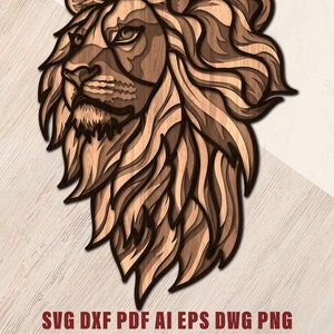 Multilayer Lion Laser Cut File 3D Layered Safari Laser Cut Dxf Dwg Lion ...