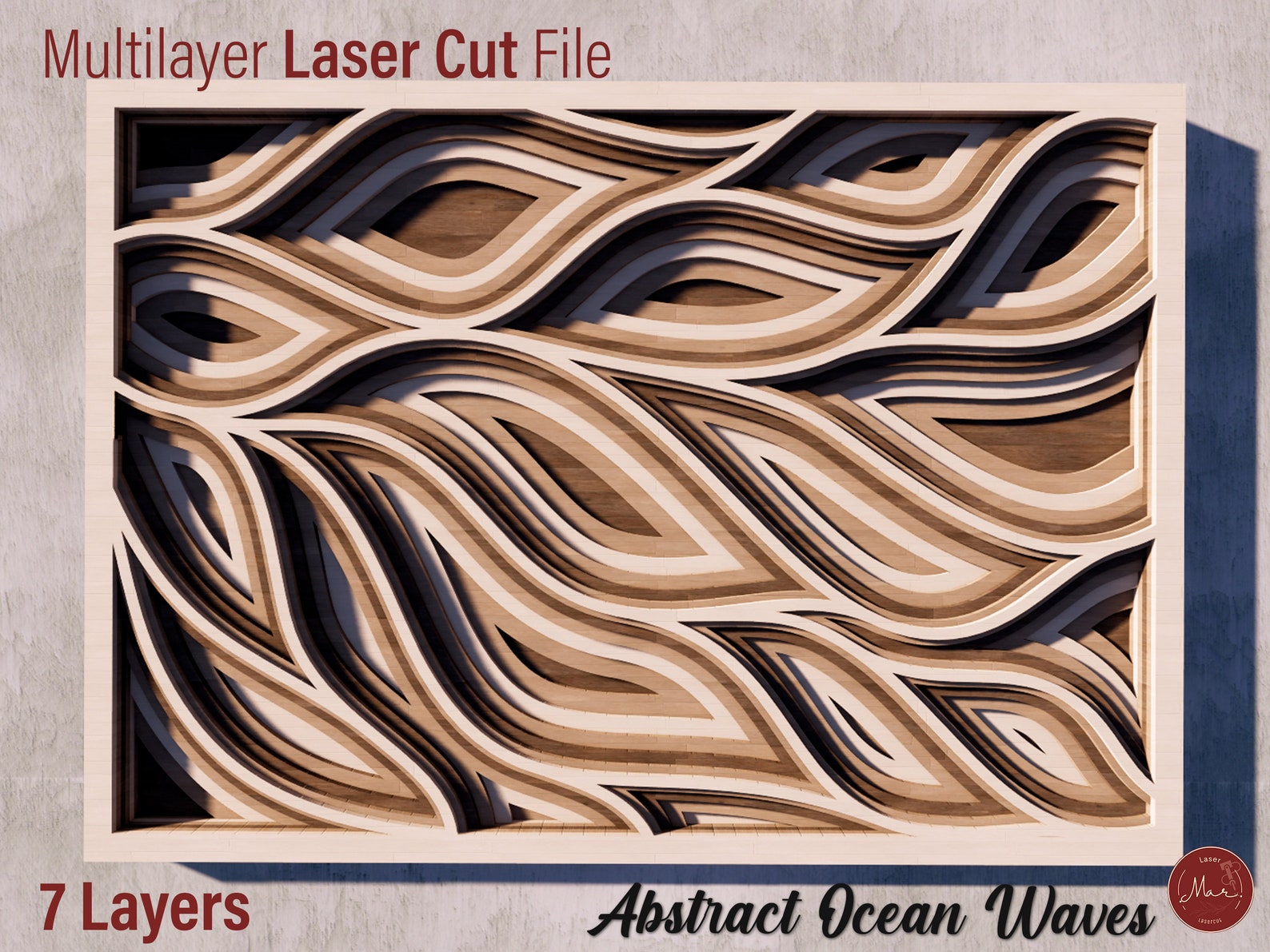 Abstract Waves Laser Cut 3D File Instant Download Ocean Multilayer ...