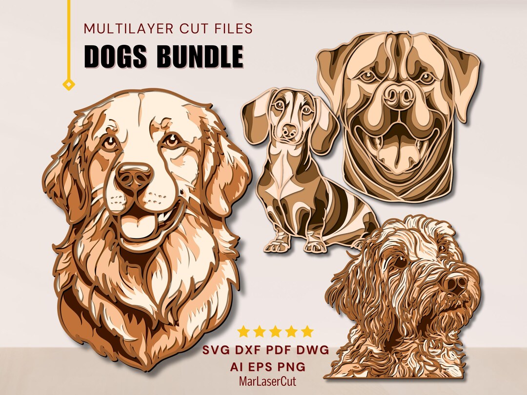 Multilayer Dog Bundle Laser Cut Files Golden Retriever Layered Laser ...
