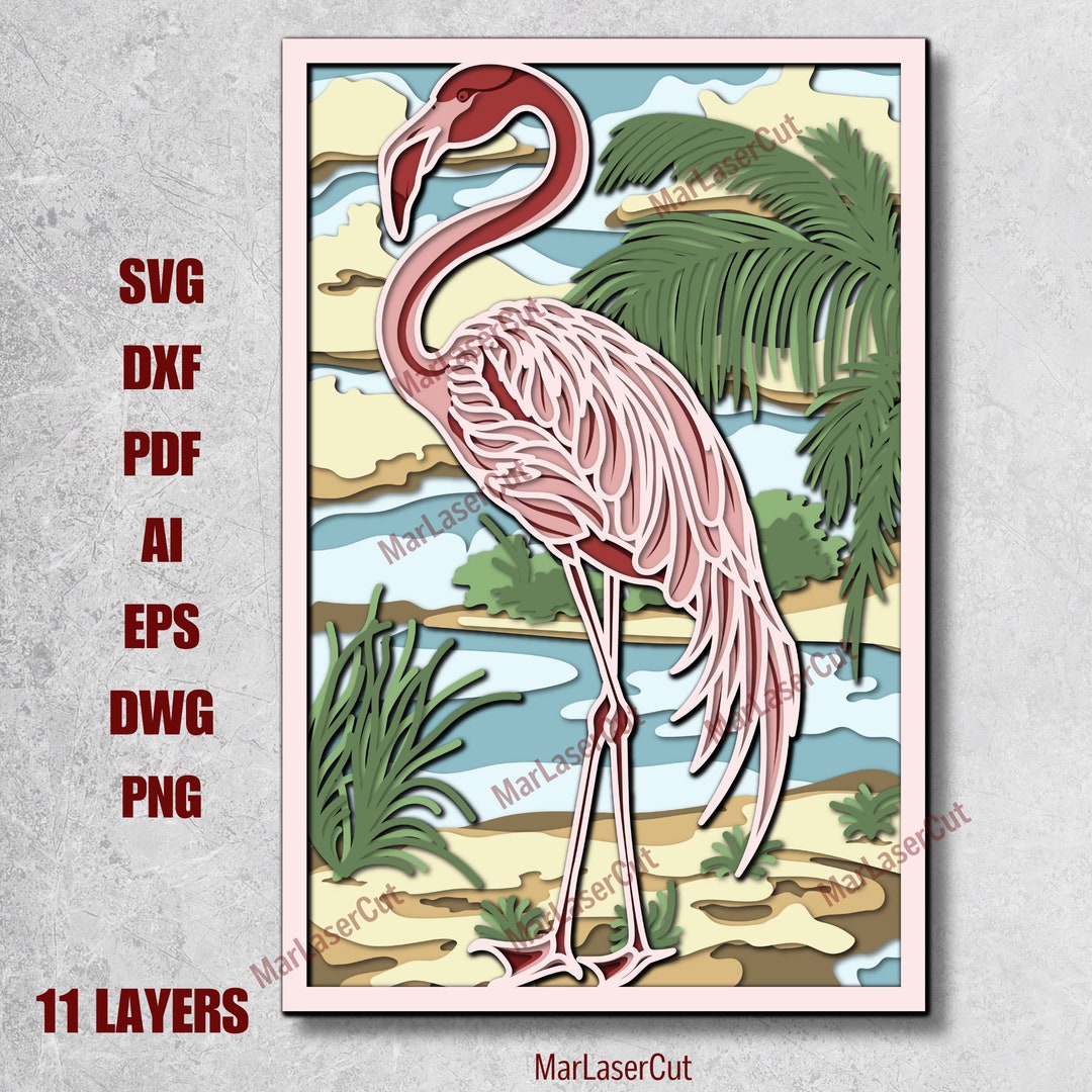 Multilayer Flamingo Laser Cut File 3D Layered Summer Laser Cut Dxf Dwg ...