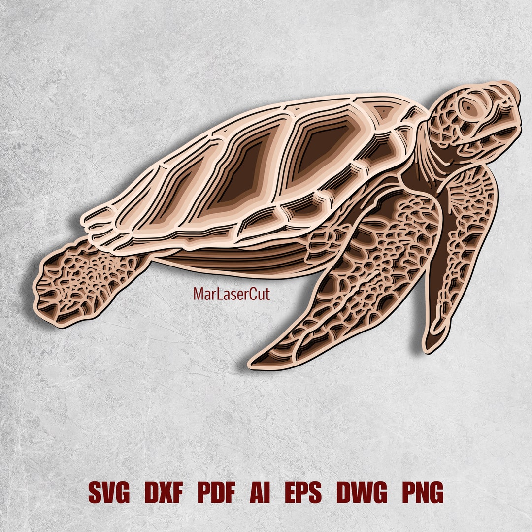 Layered Sea Turtle Laser Cut 3D File SVG Instant Download Vector ...