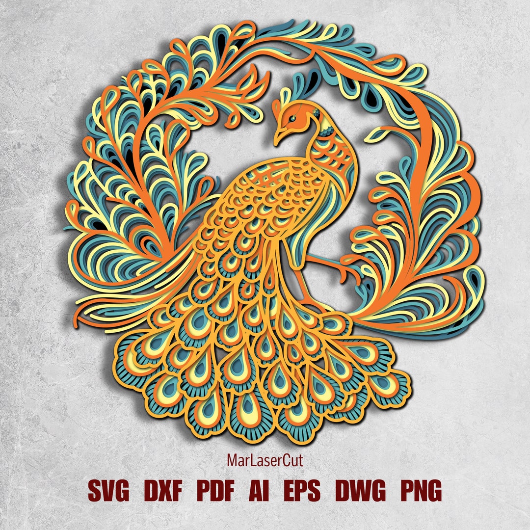 Multilayer Peacock Laser Cut File 3D Layered Peacock Layered Dxf Dwg ...