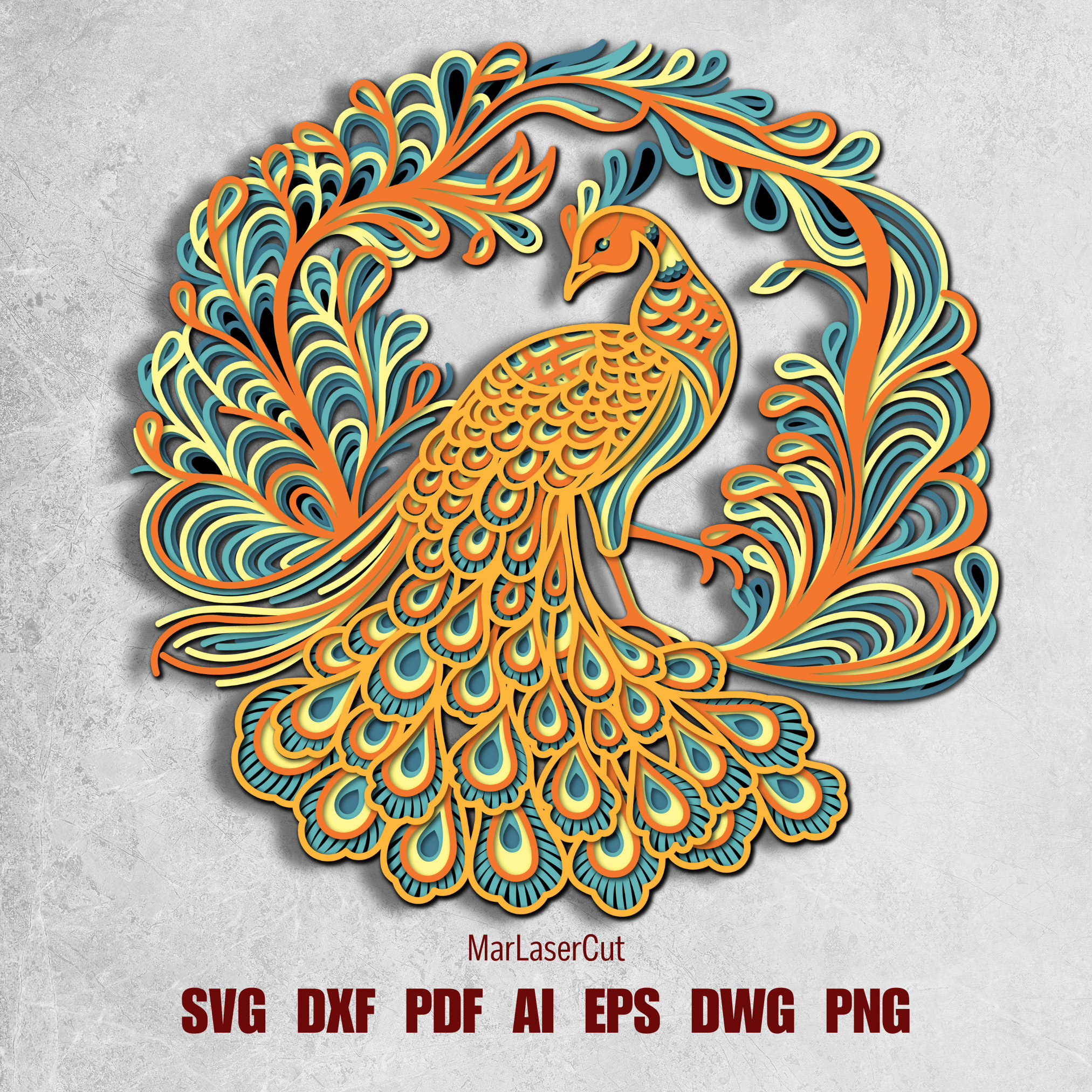 Multilayer Peacock Laser Cut File 3D Layered Peacock Layered Dxf Dwg ...