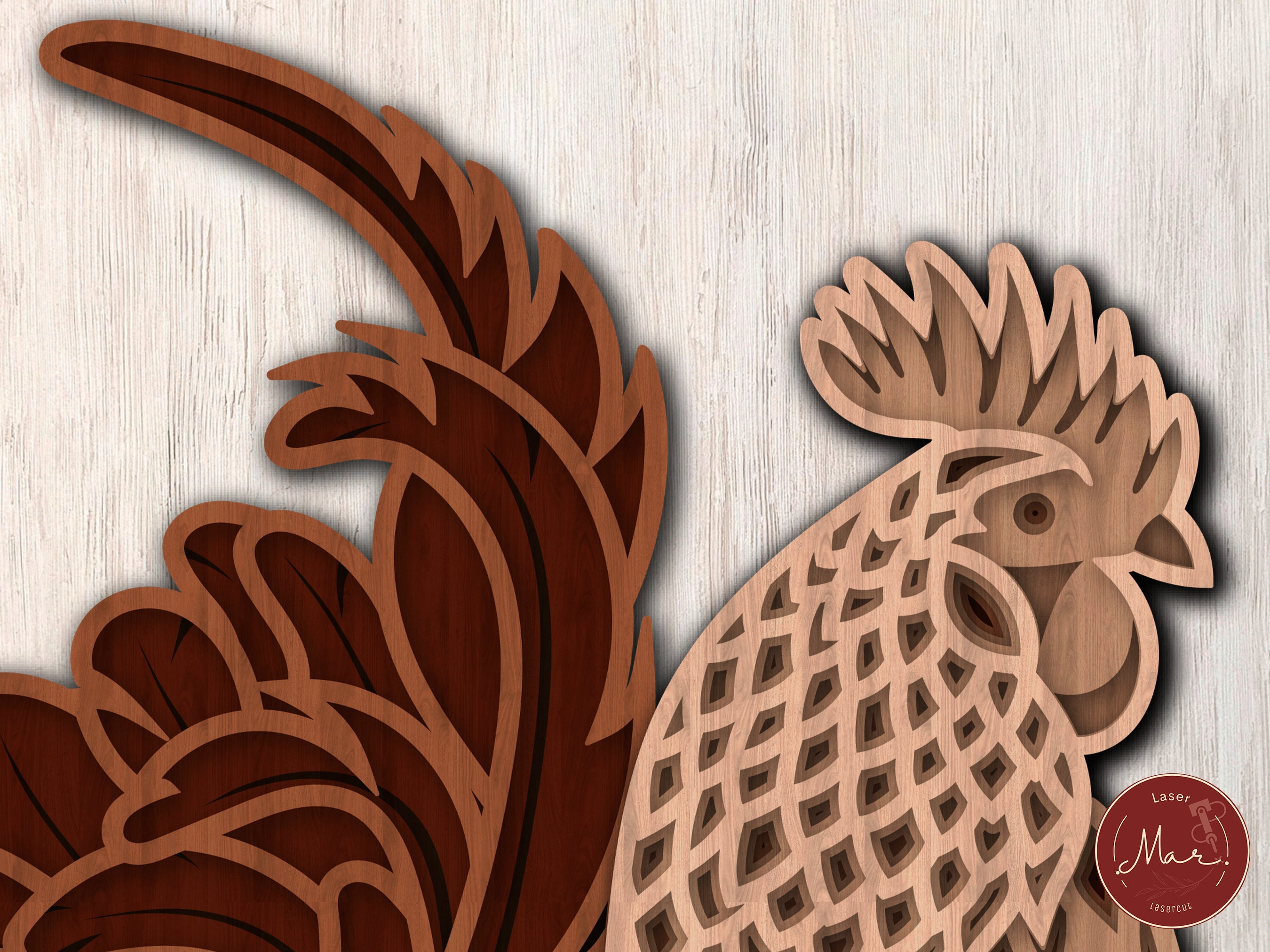 Multilayer Rooster Chicken Laser Cut File 3D Layered Rooster Layered ...
