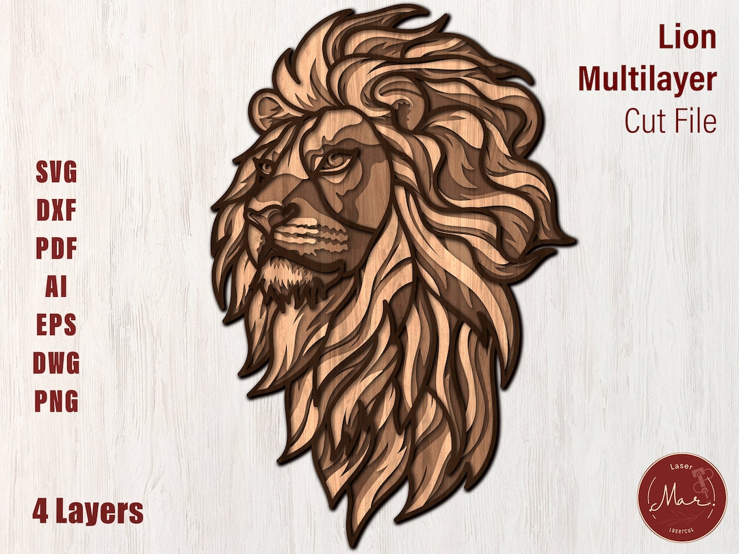Multilayer Lion Laser Cut File 3D Layered Safari Laser Cut Dxf Dwg Lion ...
