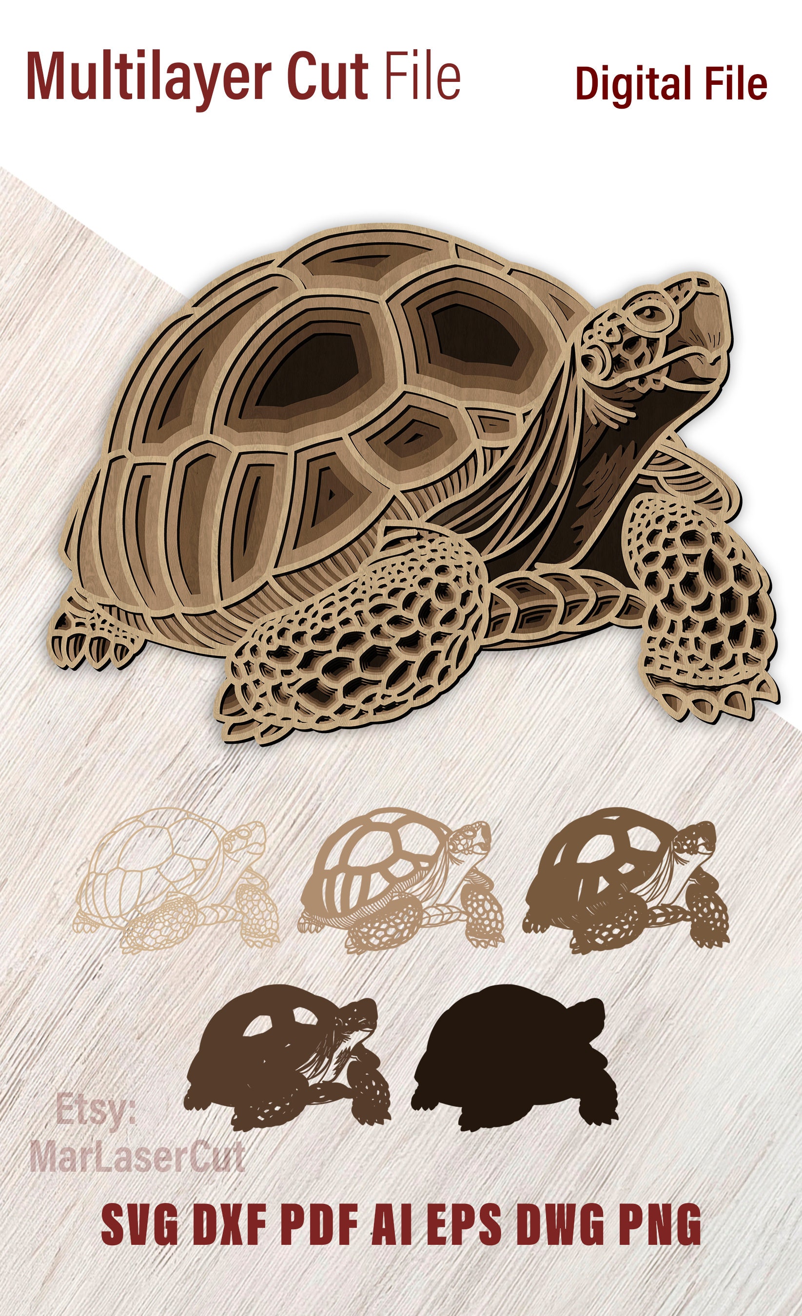Multilayer Tortoise Laser Cut 3D File SVG Instant Download Tortoise ...