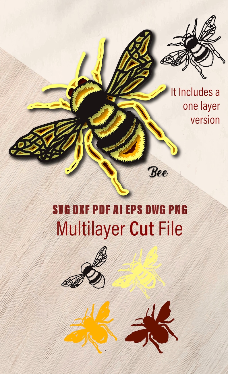 Layered Bee Laser Cut File Bee SVG 3D Instant Download Multi Layer Bee ...
