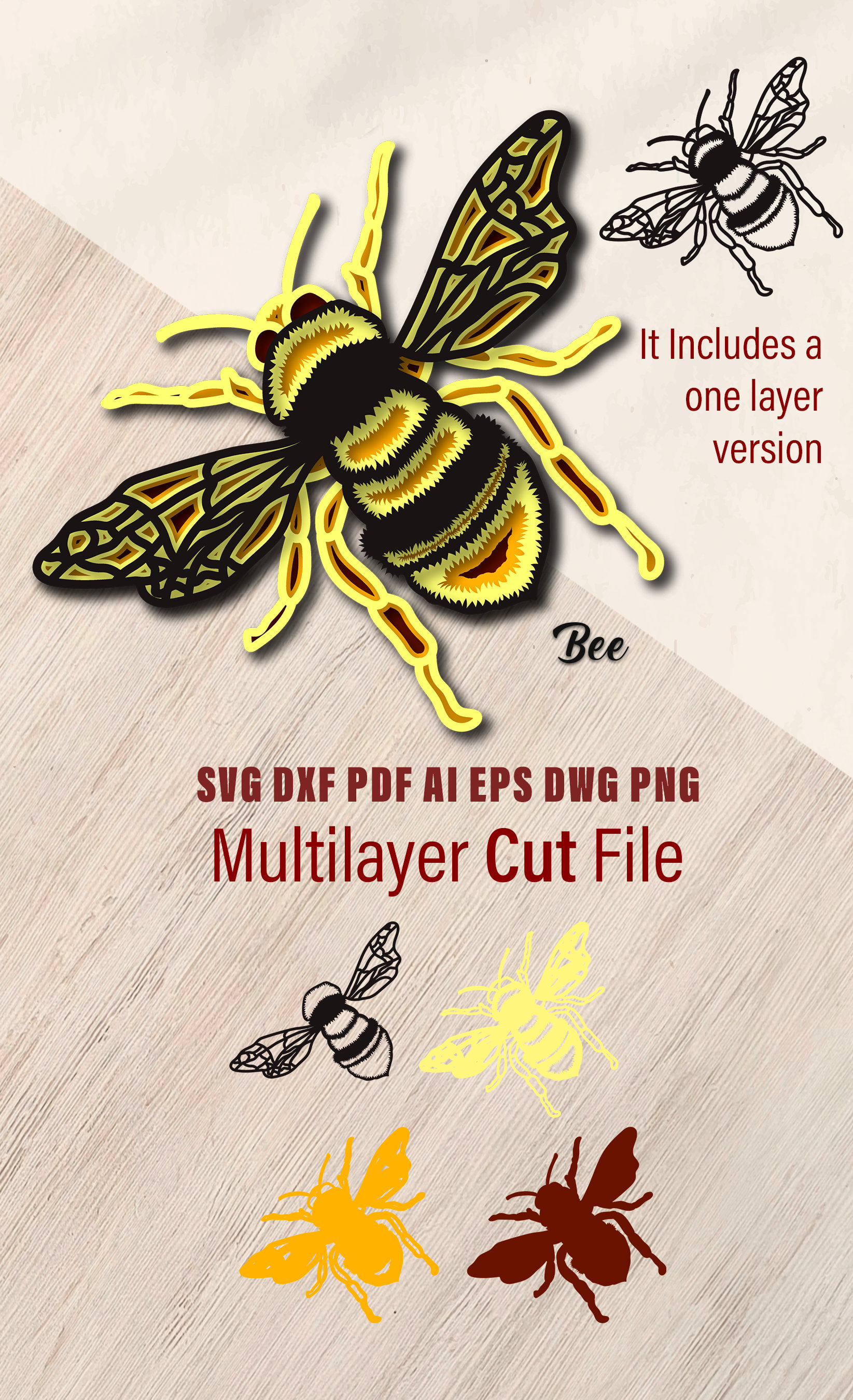Layered Bee Laser Cut File Bee SVG 3D Instant Download Multi - Etsy UK