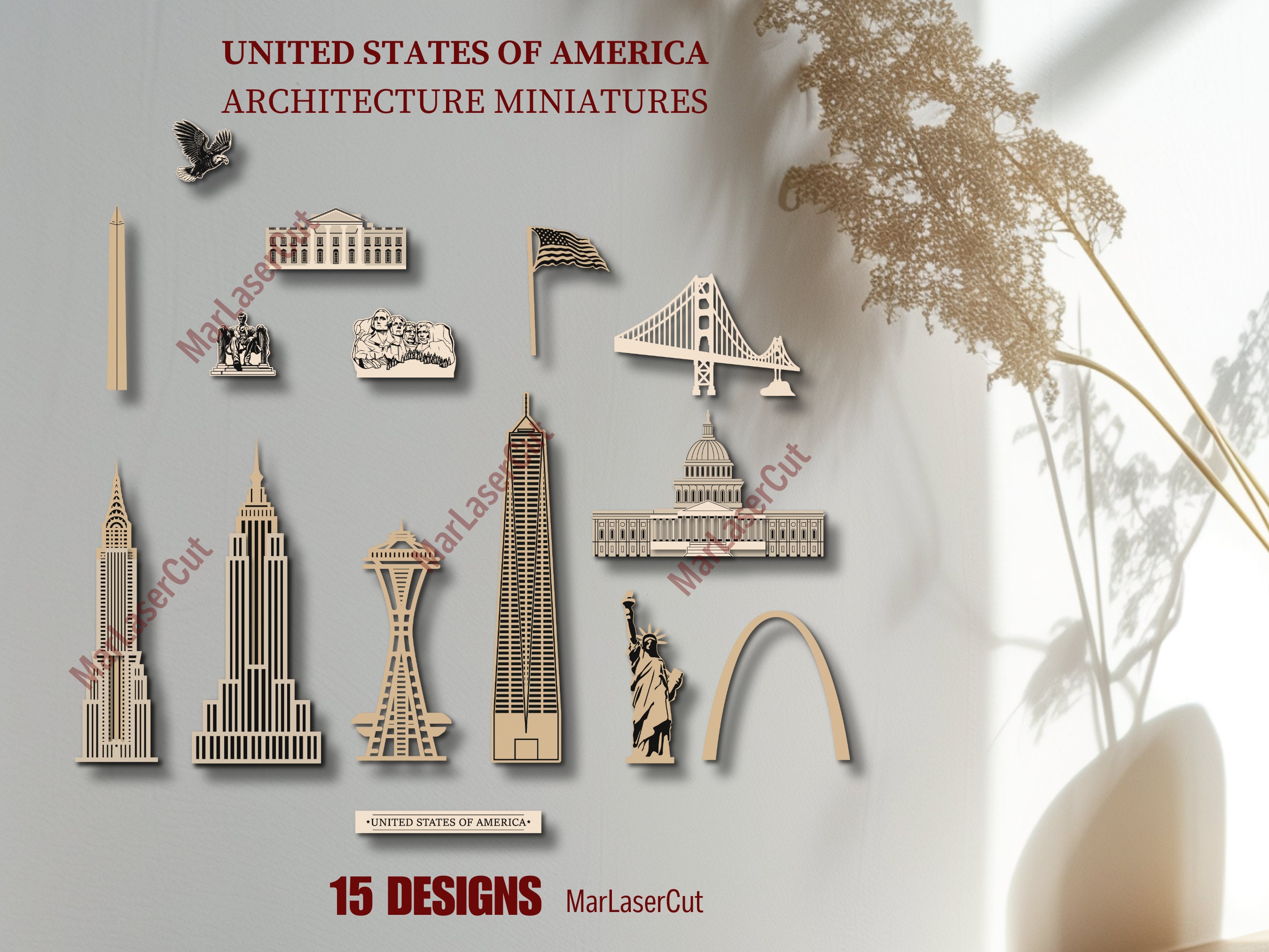 Multilayer Individual USA Landmarks Laser Cut File 3D Layered United ...