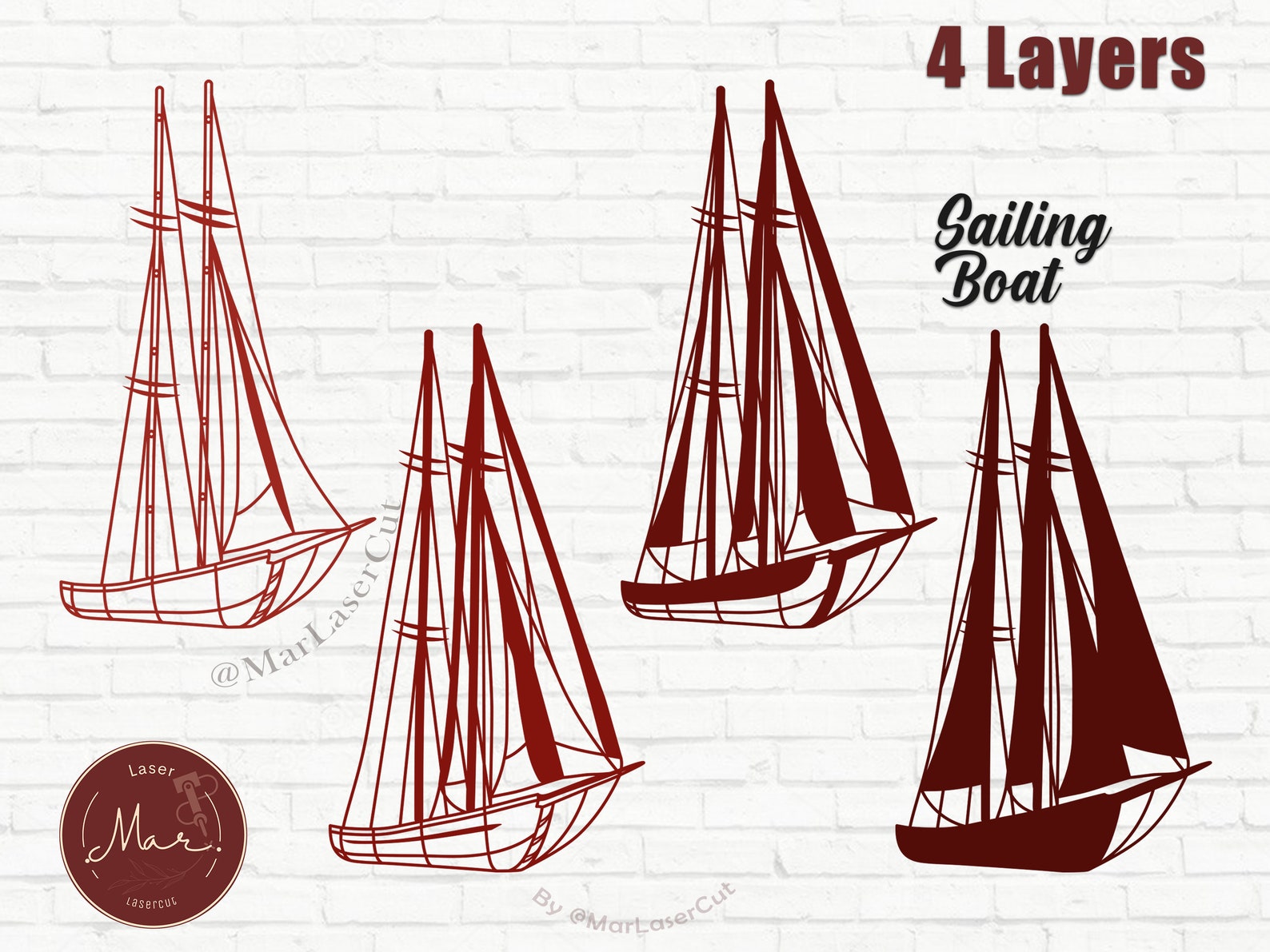 Sailing Boat Laser Cut 3D File SVG Multilayer Sailboat Laser Cut File ...