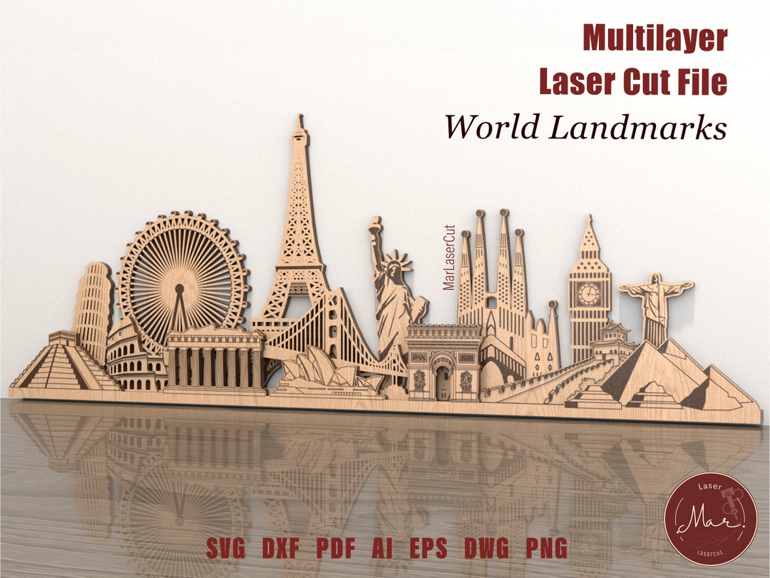 Multilayer World Landmarks Laser Cut File 3D Layered World Monuments ...