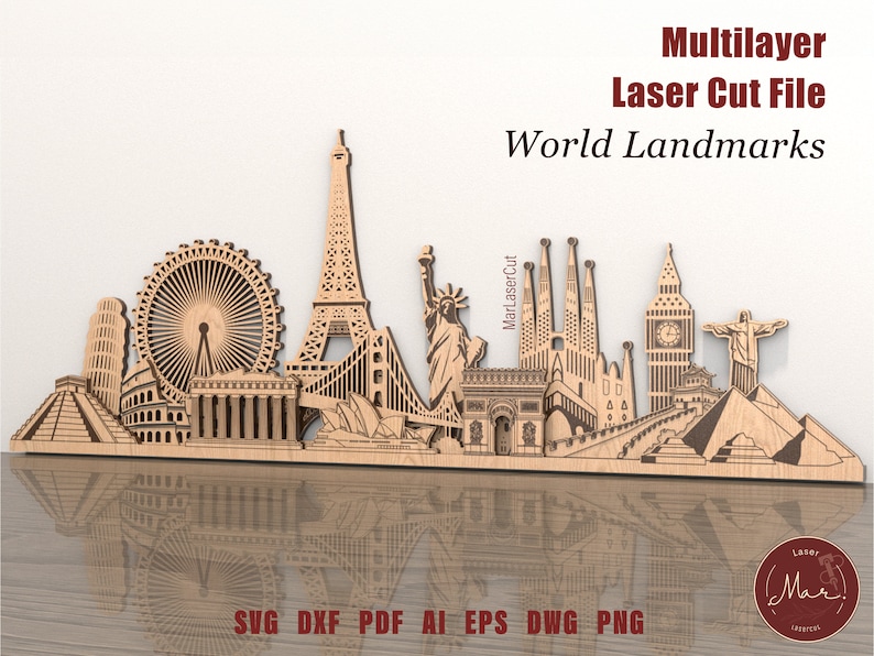 Multilayer World Landmarks Laser Cut File 3D Layered World Monuments ...