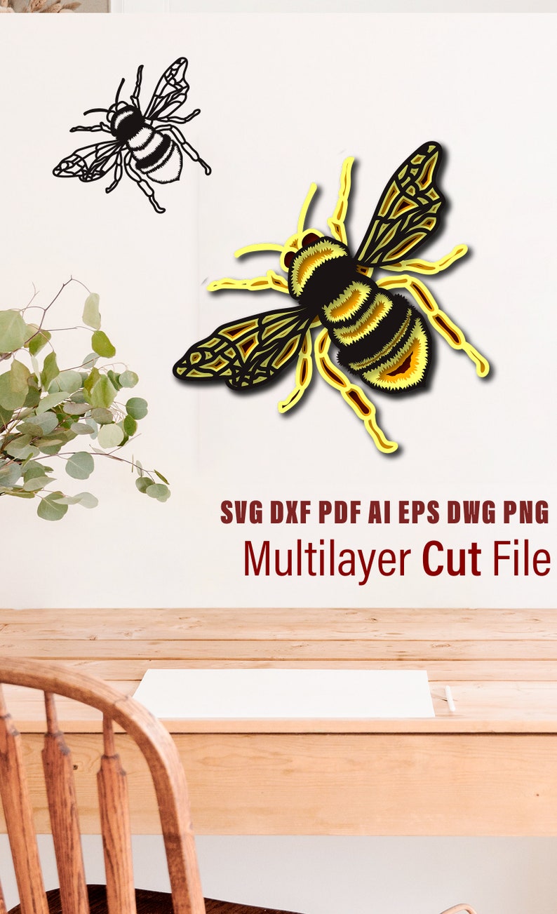 Layered Bee Laser Cut File Bee SVG 3D Instant Download Multi Layer Bee ...