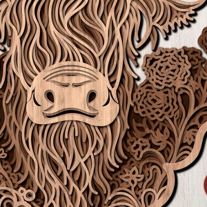 Multilayer Highland Cow Laser Cut File Layered Highland Cow SVG Dxf ...