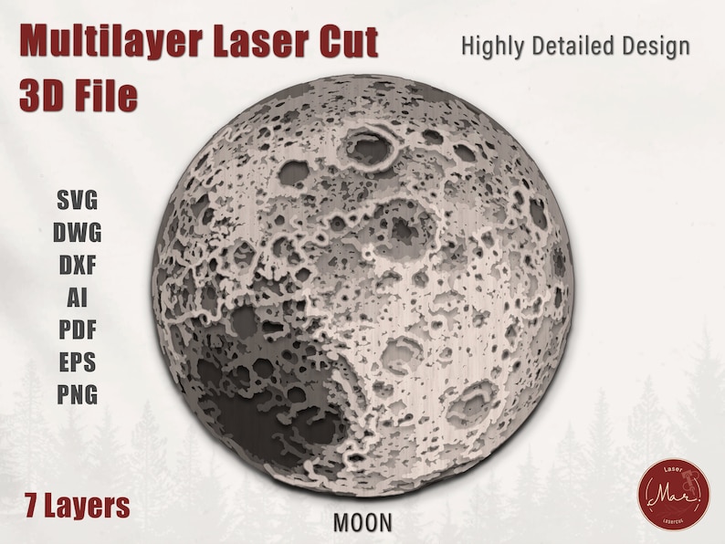 7 Layers Multi Layer Full Moon Laser Cut 3D File SVG Detailed Moon ...