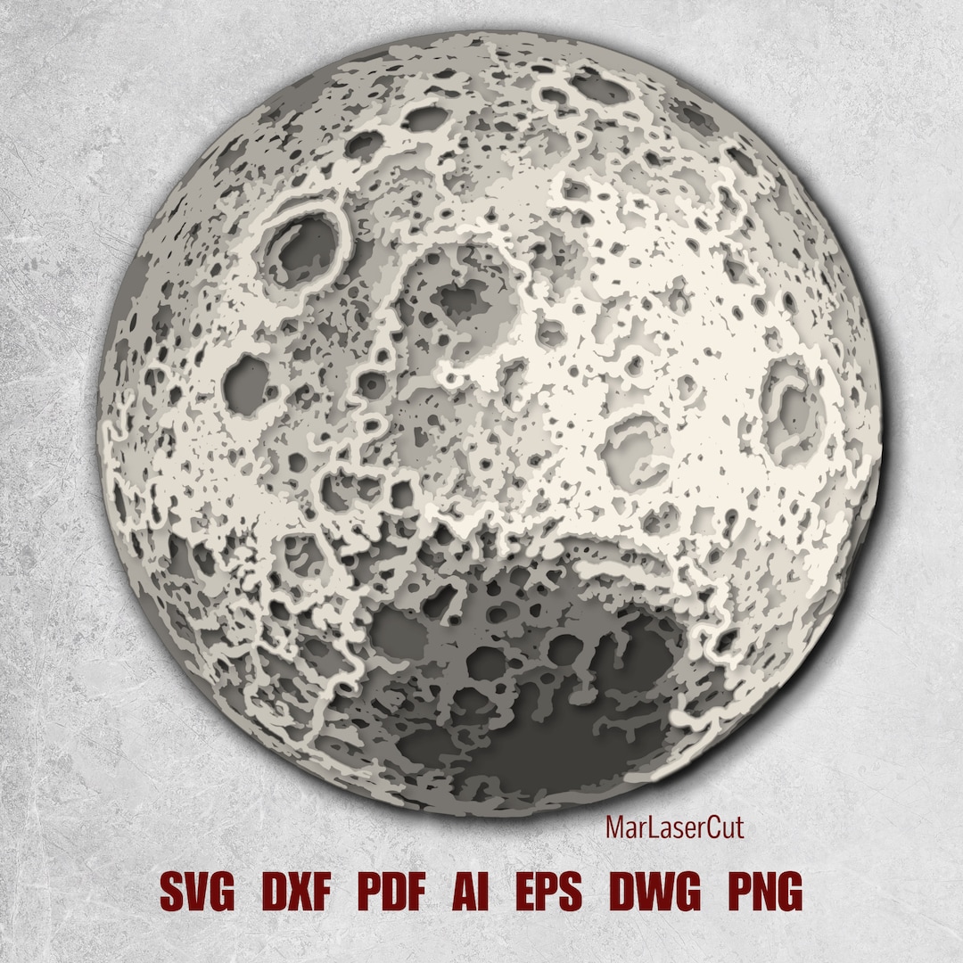 7 Layers Multi Layer Full Moon Laser Cut 3D File SVG Detailed Moon ...
