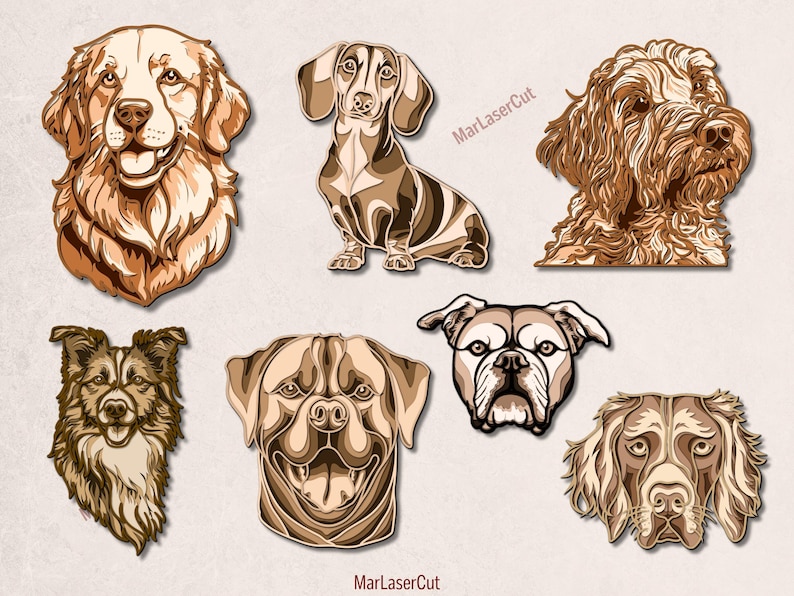 Multilayer Dog Bundle Laser Cut Files Golden Retriever Layered Laser ...