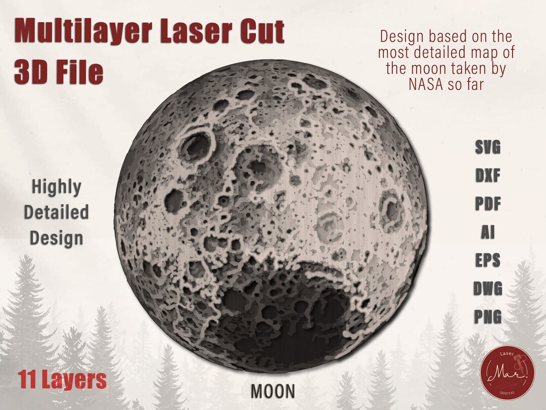 11 Layers - Full Moon Laser Cut 3D File SVG for CNC Laser Dxf Svg Eps ...