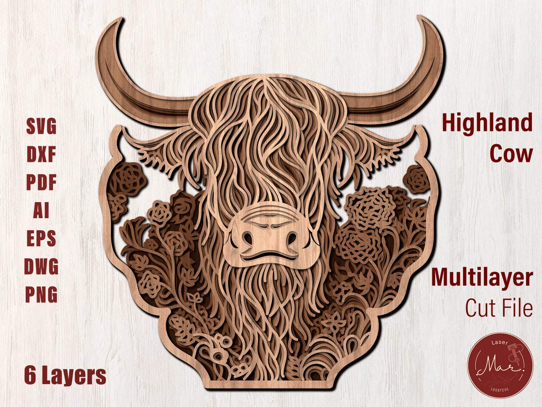 Multilayer Highland Cow Laser Cut File 3D Layered Cow Layered Dxf Dwg ...