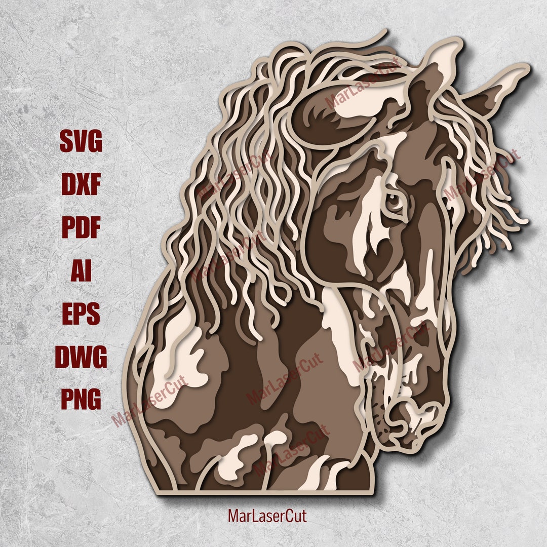 Multilayer Horse Laser Cut File 3D Layered Farm Laser Cut Dxf Dwg Horse ...
