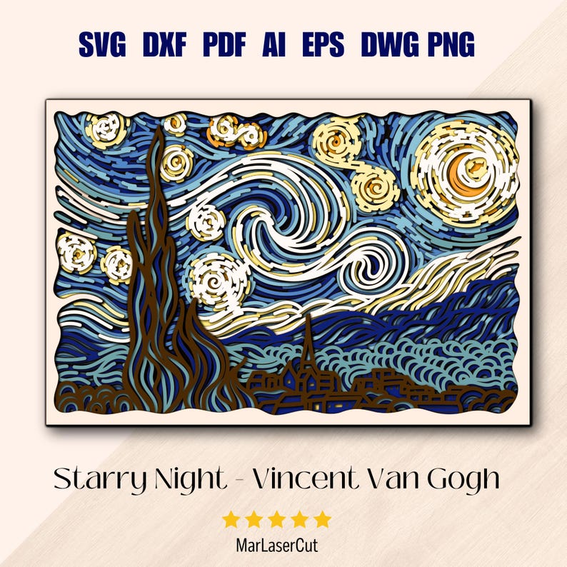 Starry Night Layered SVG: Van Gogh Laser Cut Mandala Art Digital ...