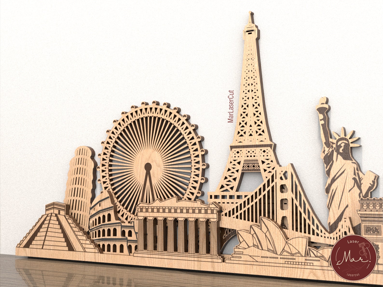Multilayer World Landmarks Laser Cut File 3D Layered World Monuments ...