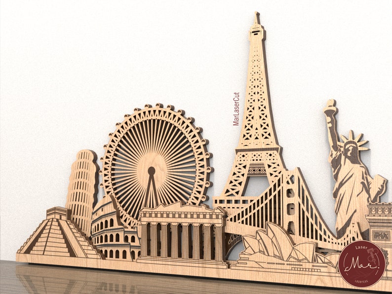 Multilayer World Landmarks Laser Cut File 3D Layered World Monuments ...