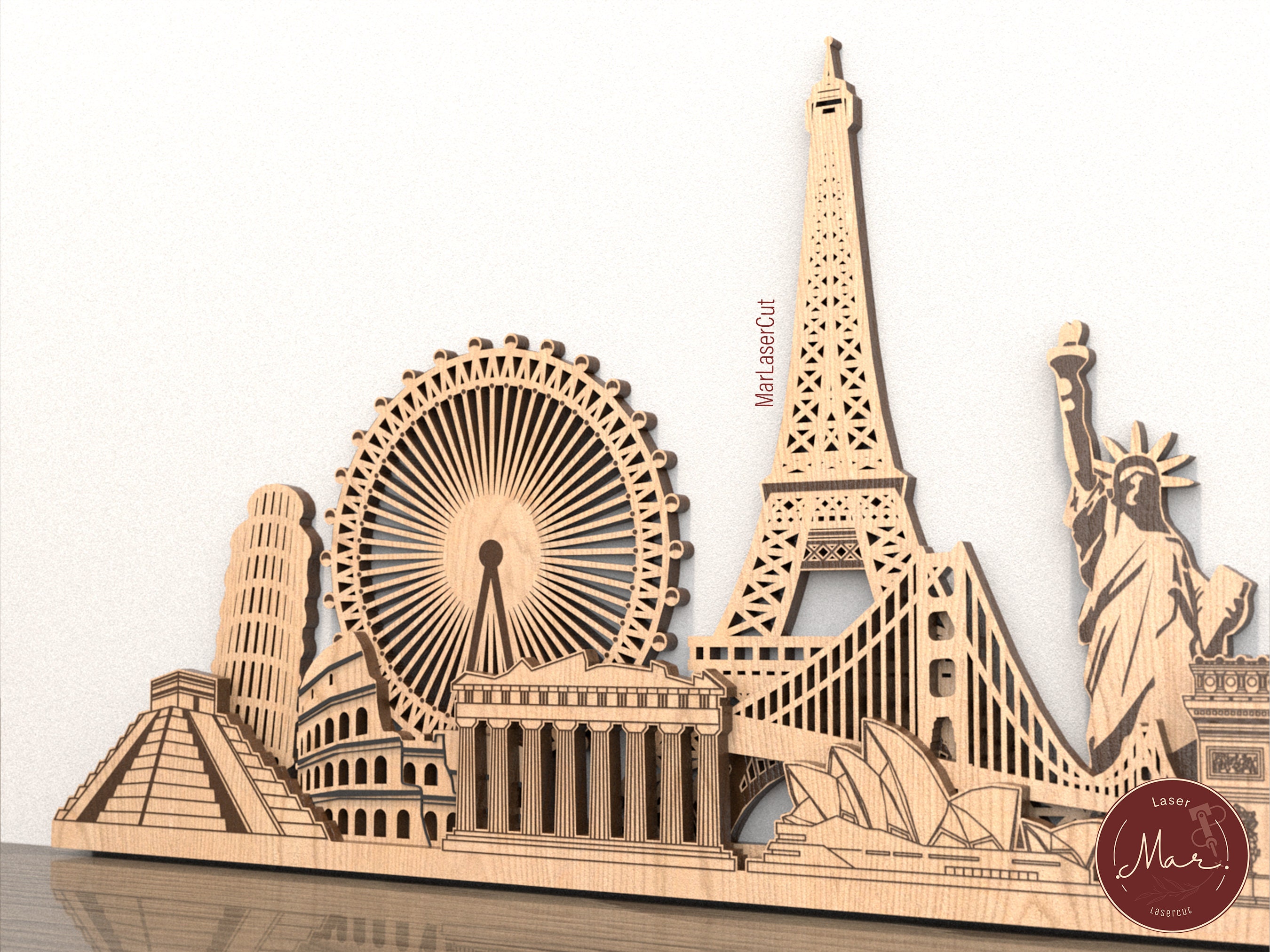 Multilayer World Landmarks Laser Cut File 3D Layered World Monuments ...