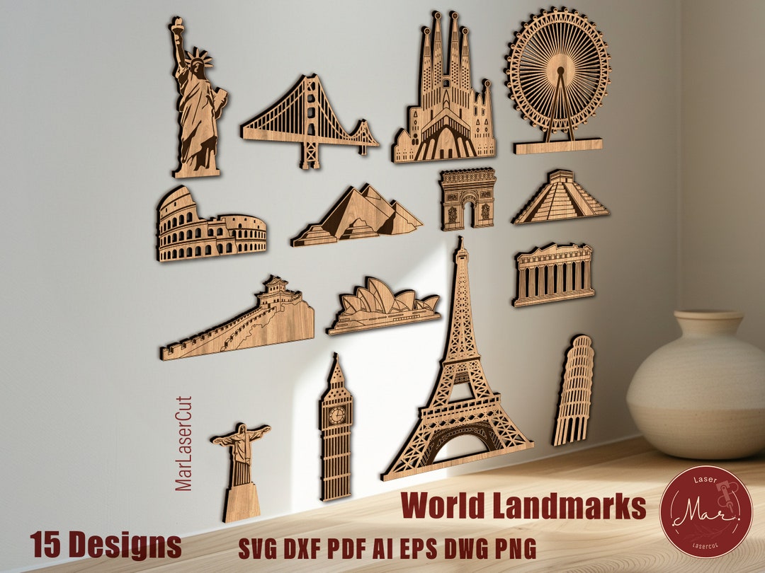 Multilayer Individual World Landmarks Laser Cut File 3D Layered World ...