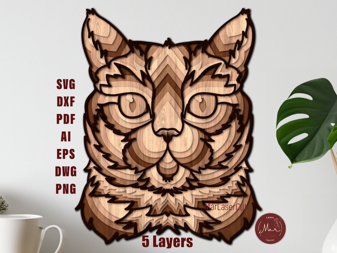 Multilayer Cat Laser Cut File 3D Cat Mandala Layered Dxf Dwg Plywood ...