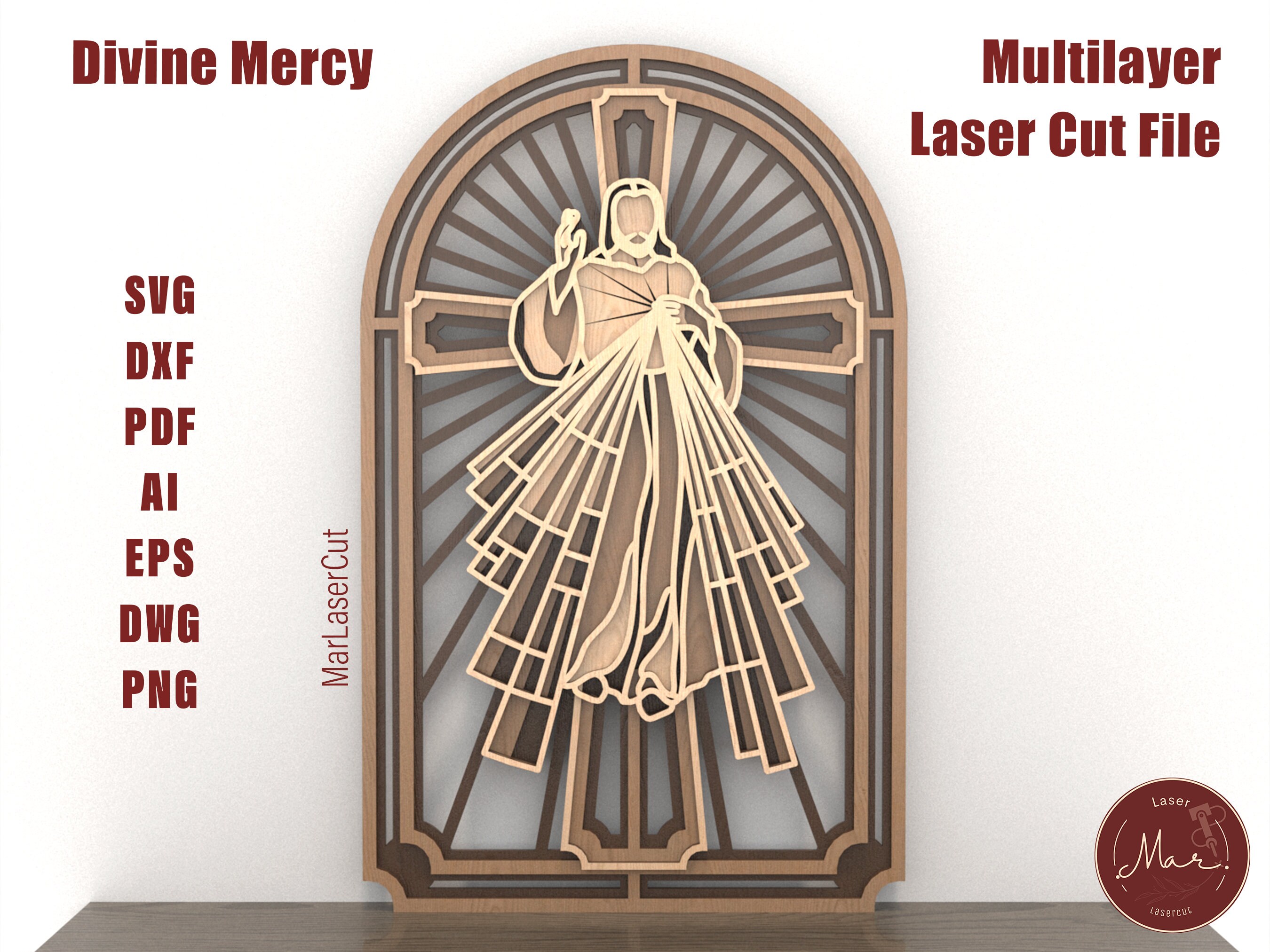 Layered Divine Mercy Laser Cut File 3D Multilayer Cross Layered Jesus ...