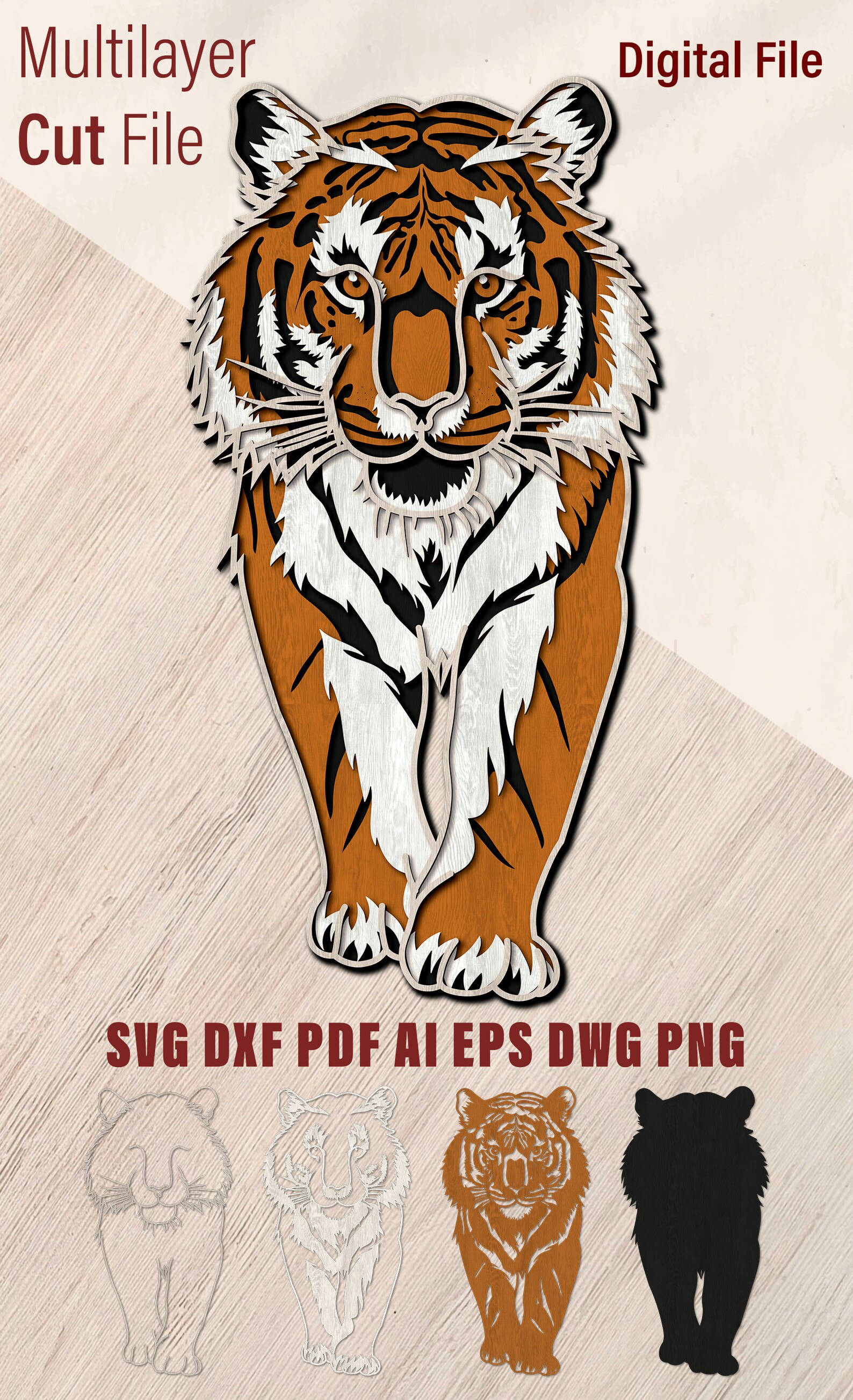 Multilayer Tiger Laser Cut File 3D Tiger Mandala Layered Dxf Dwg ...