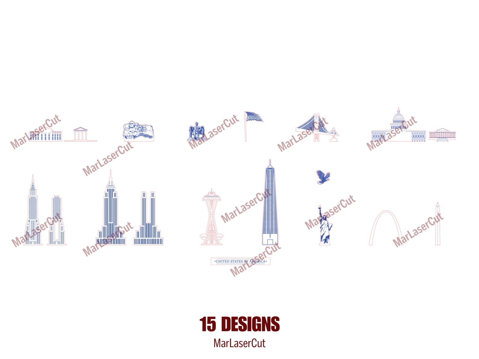 Multilayer Individual USA Landmarks Laser Cut File 3D Layered United ...