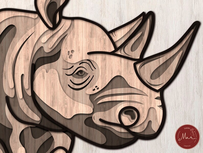 Multilayer Rhino Laser Cut File, 3D Rhino Mandala SVG, Layered ...