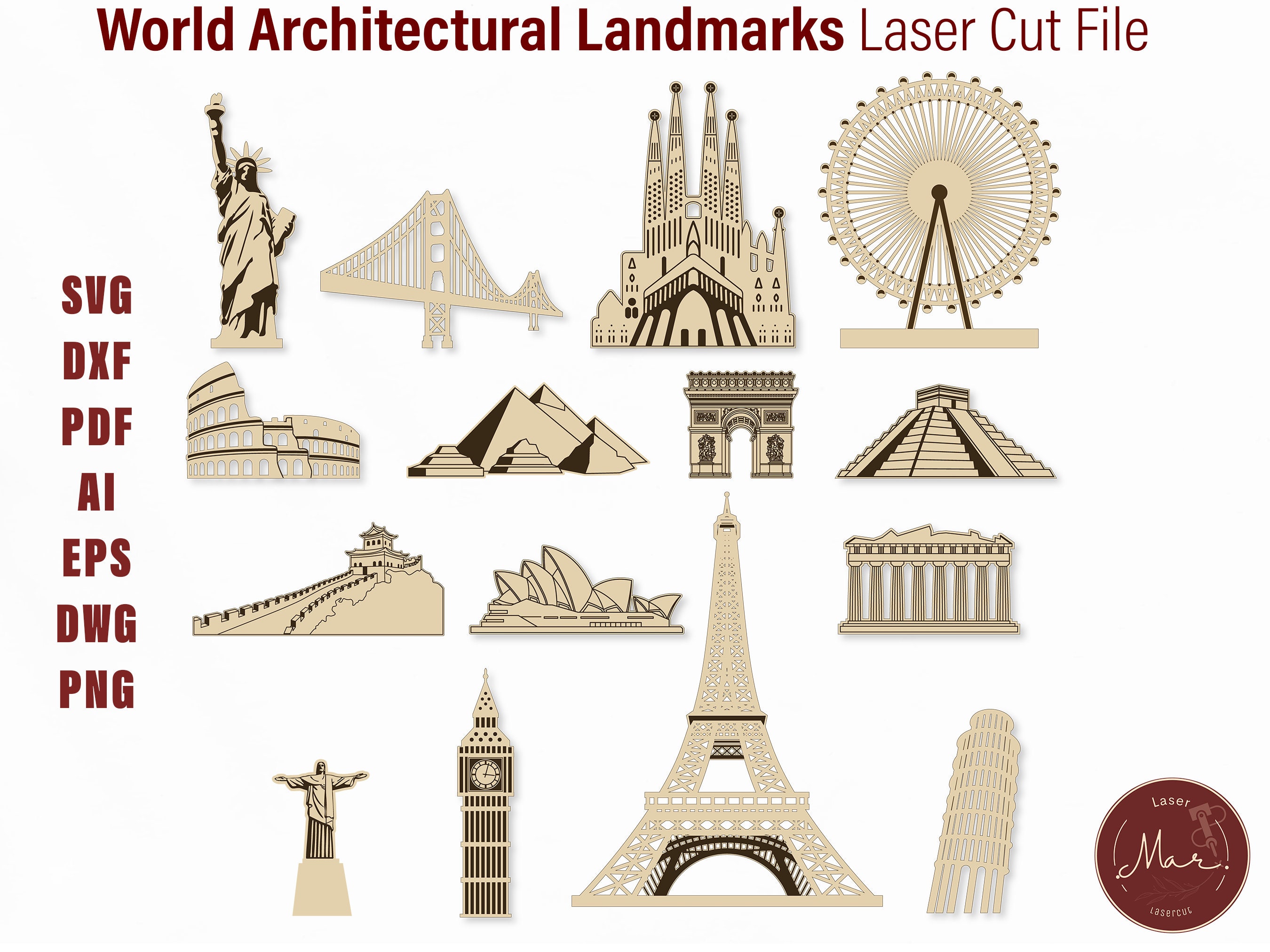 Multilayer Individual World Landmarks Laser Cut File 3D Layered World ...