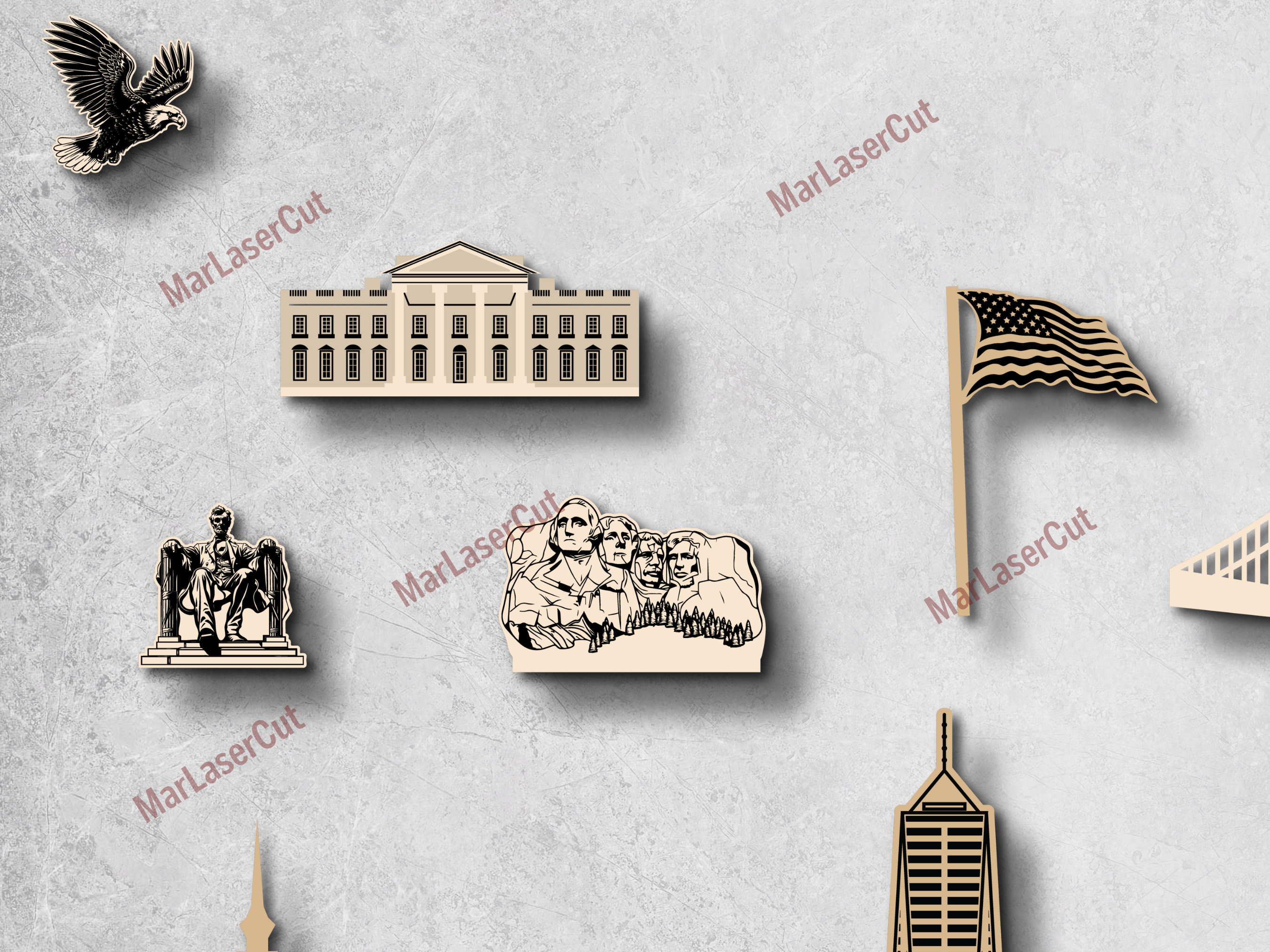 Multilayer Individual USA Landmarks Laser Cut File 3D Layered United ...