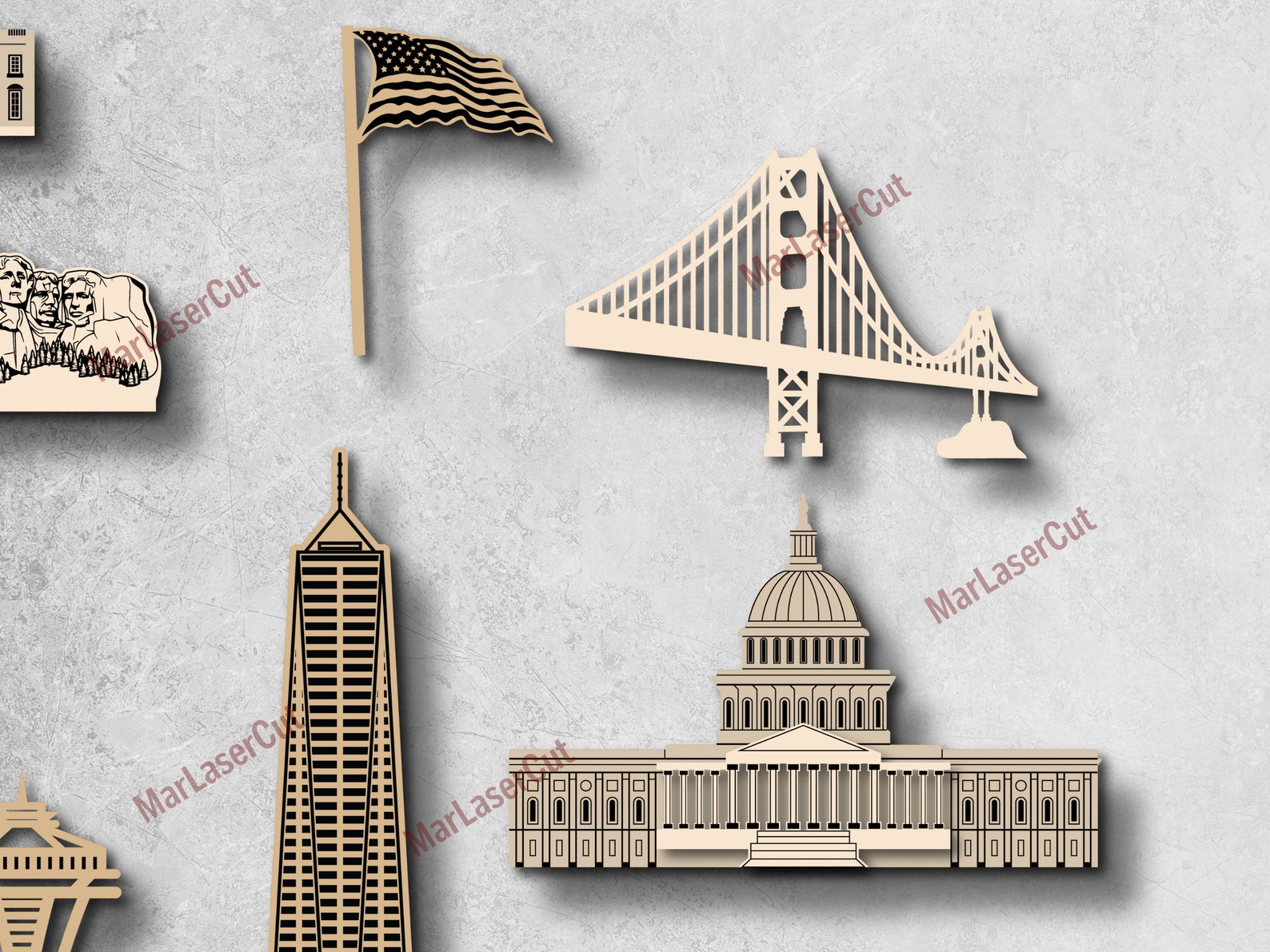 Multilayer Individual USA Landmarks Laser Cut File 3D Layered United ...